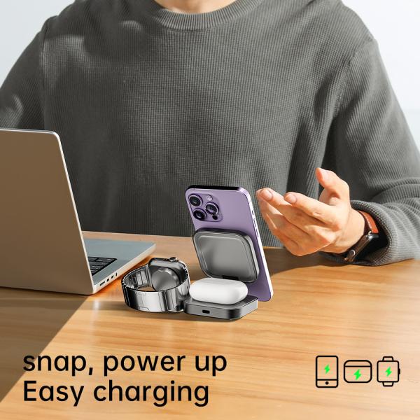 Quality Space Saving Magnetic 3 In 1 Wireless Charger Adjustable Angle For Iwatch for sale