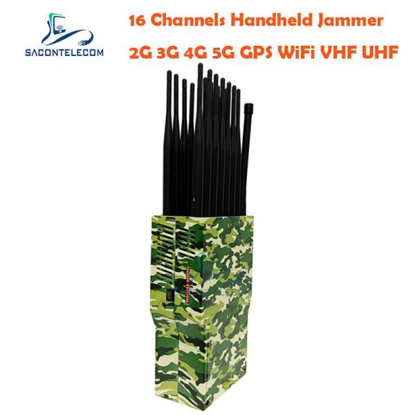 Quality 21W Output Power Portable Signal Jammer with 30m Jamming Range and 16 Antennas for GPS WiFi Bluetooth Blocking for sale