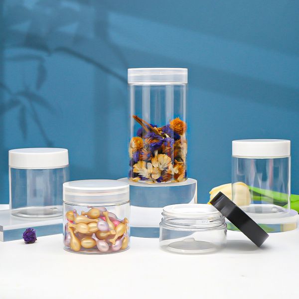 Quality Clear Round PET Jar OEM Airtight Stash Container Use In Chocolate Packing for sale