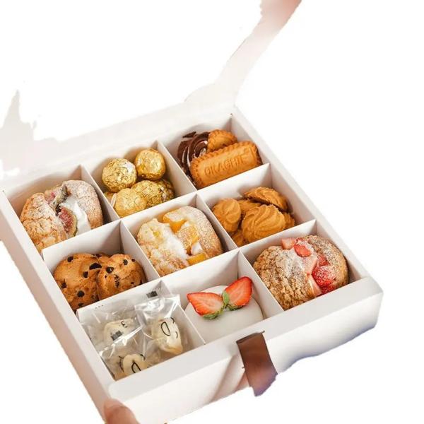 Quality Eco Friendly Clear Lid Custom White Paper Donut Dessert Packaging Box With Grid for sale