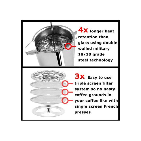 Quality Double Wall Stainless Steel French Press Coffee Pot Plunger 800ml/1000ml for sale