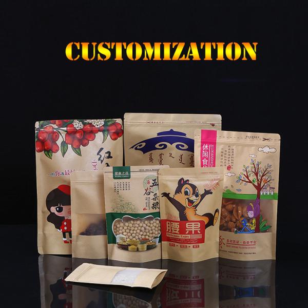 Quality Kraft Stand Up Zipper Lock Paper Food Pouches Bag With Transparent Window for sale