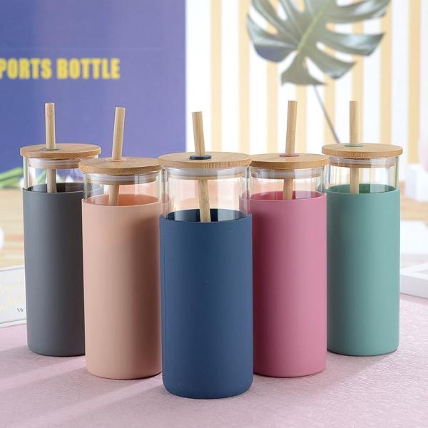 Quality Awesome Aesthetic High Borosilicate Glass Can Shaped Cup Glass Coffee Mug With Straw Bamboo Lid For Office Large Capacity Easy To Use In Daily Life for sale