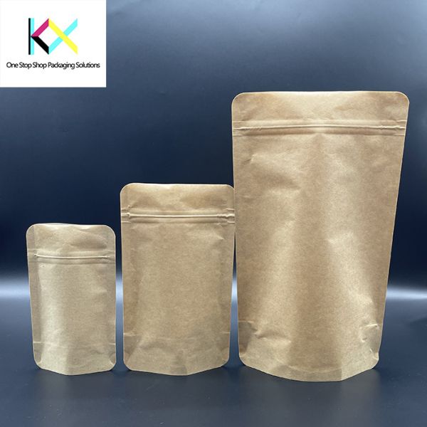 Quality Blank Brown Biodegradable Kraft Stand Up Pouch With Ziplock 140um Thickness for sale