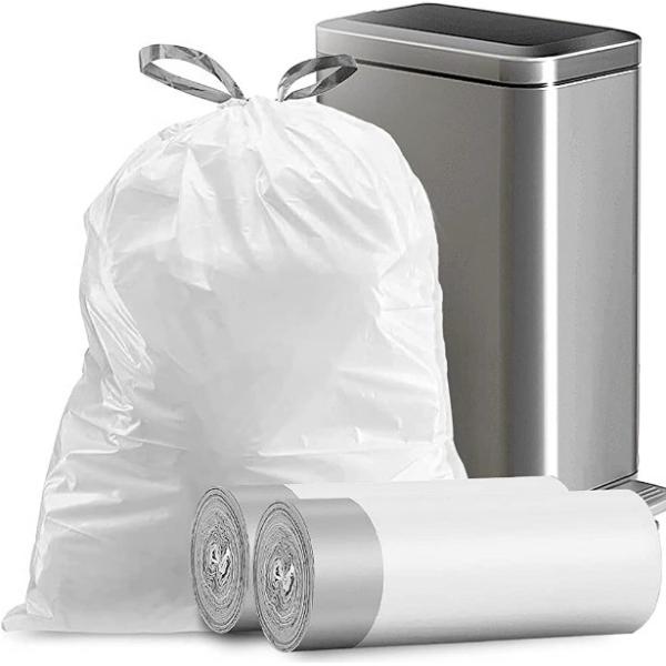 Quality 8 Gallon Beige Drawstring Kitchen Trash Bags Plastic White Clear Surface Handling for sale