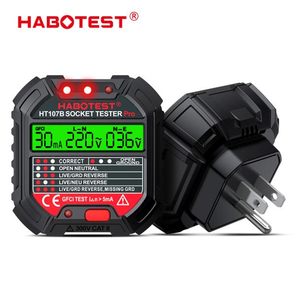 Quality HT107 Socket Tester Pro Voltage Test RCD 5/30mA Socket Detector Ground Zero Line for sale