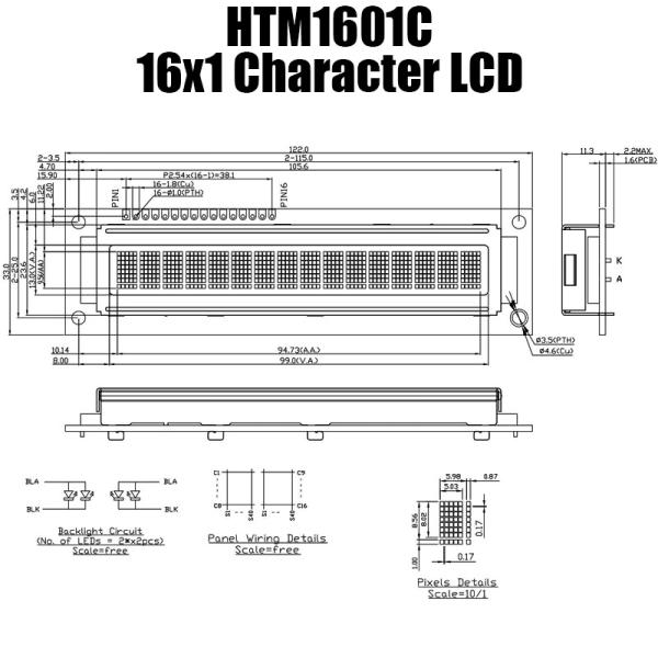 Quality Monochrome Character LCD Module 1X16 With MCU Interface HTM1601C for sale