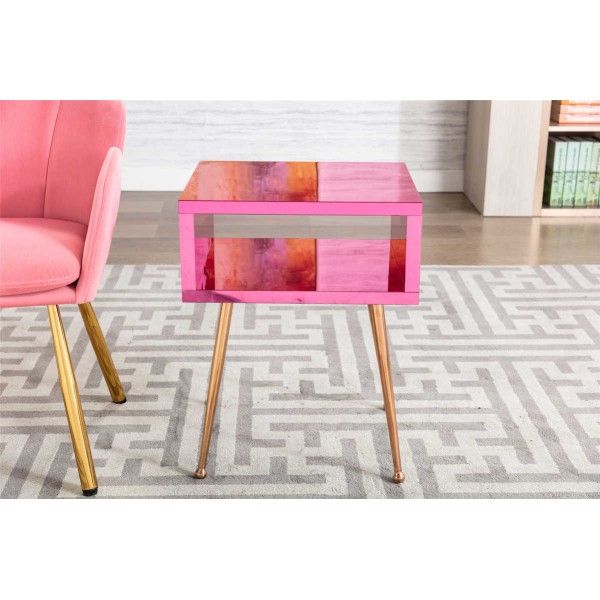 Quality Peach Color Mirror Coffee Bedside Table 17.91inch Width Long Time Using for sale