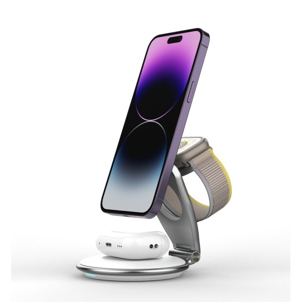 Quality Metal 3 In 1 360 Rotating Wireless Charger Customized Logo For Qi Function for sale