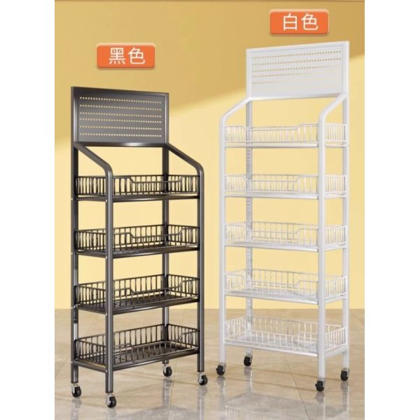 Quality 5-Tier Mobile Snack Shelf with 360° Swivel Wheels and Perforated Pegboard Back for Kitchen and Living Room Storage for sale