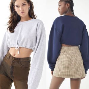 Quality Fall Drawstring Hem Cropped Sweatshirt for sale