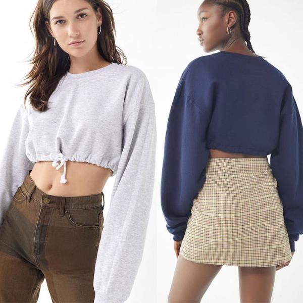Quality Fall Drawstring Hem Cropped Sweatshirt for sale