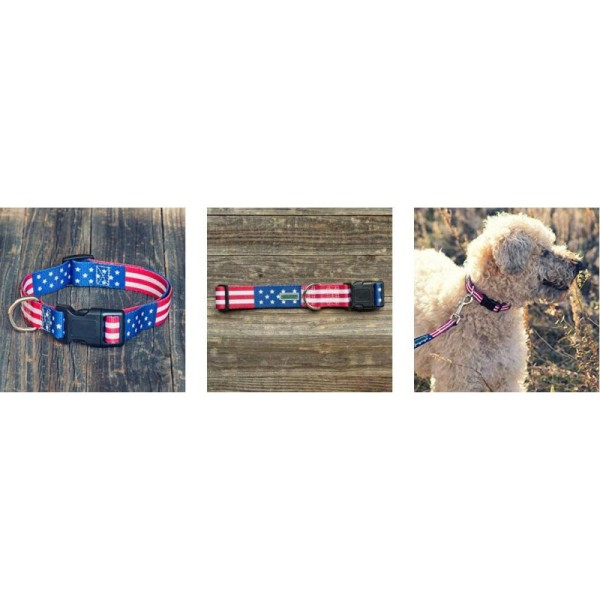 Quality Multifuction Custom Nylon Dog Collars Sturdy Polyester Webbing American Flag for sale