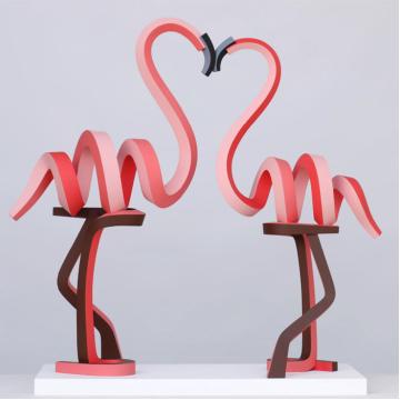 Quality Fiberglass Bird Pink Tall Love of Flamingos Sculpture Manufacturer for sale