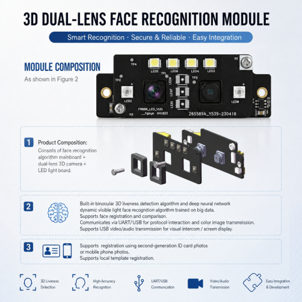 Quality JP-FM888 Infrared + Visible Light Dual-Lens Facial Recognition Algorithm Module for sale