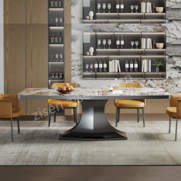 Quality Elegant Insert Ceramic Marble Stainless Steel Marble Dining Table for sale