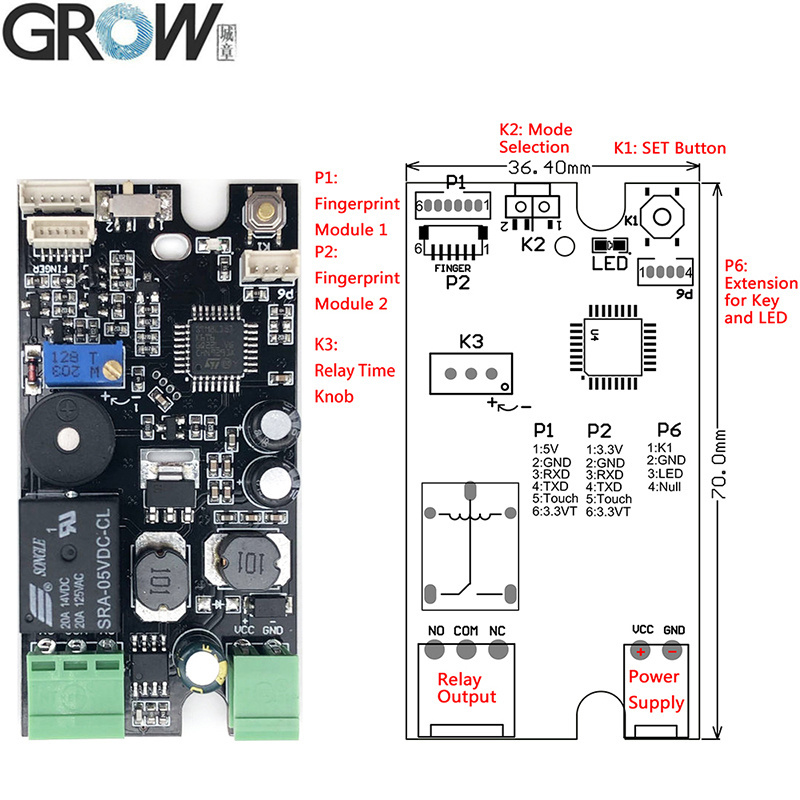 Grow K215-V1.3+R502-F Waterproof Fingerprint Access Control Board for Car