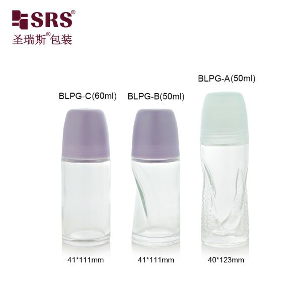 Quality BLPG 50ml 60ml Unique Shape Empty Glass Roll On Bottle For Body Deodorant Gel for sale