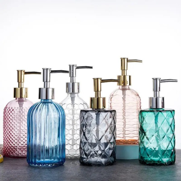 Quality Collar Material Borosilicate Glass Squeeze Type Press Glass Bottle for Hand Sanitizer for sale