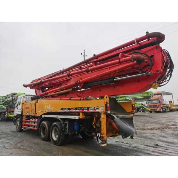 Quality 2012 Sany 49meter red used concrete pump with ISUZU Chassis for sale