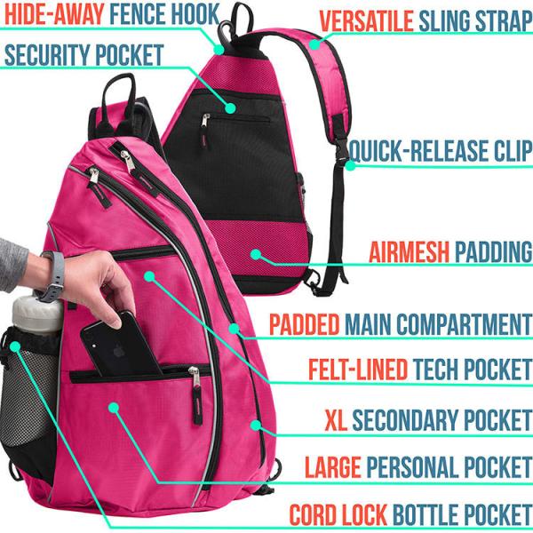 Quality Unisex Tennis Racket Bag Multi Pocket Polyester Black Crossbody Bag for sale