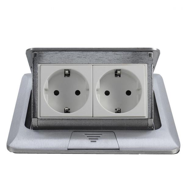 Quality Popular Silver EU Plug Pop Up Double Floor Socket / 2 Gang Power Socket for sale