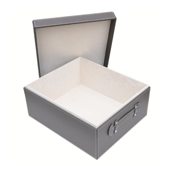 Quality MJMFHD DG-H004 Decorative Storage Boxes, Faux Leather Fabric Lidded Organizer Bins for Closet Shelf, Handmade with Velvet Lining (Grey) for sale