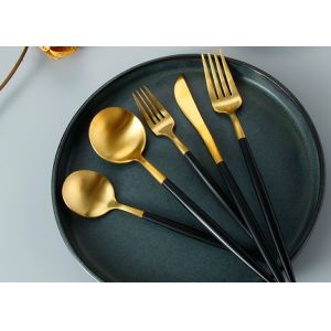 Quality 20pcs SUS304 Gold Plated Eating Utensils With Black Handle for sale