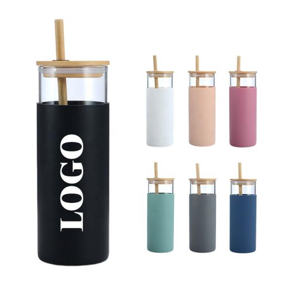 Quality Customised Transparent 500ML Glass Tumbler Reusable Glass Water Bottle With Silicone Sleeve And Straw Applied As Gifts For Employees Friends Coworkers for sale