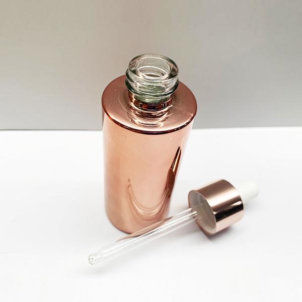 Quality OEM ODM Rose Gold Electroplating Glass Dropper Bottles Round Shape for sale