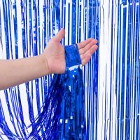 Quality Birthday Celebrations And Events Blue Tinsel Backdrop Plastic Party Decoration for sale