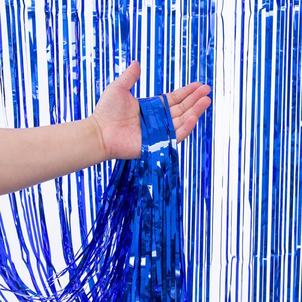 Quality Birthday Celebrations And Events Blue Tinsel Backdrop Plastic Party Decoration Scene Brightens for sale