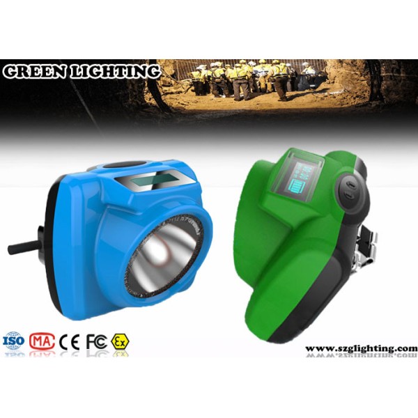Quality IP68 1W Miners Head Torch , 5.2Ah 13000 Lux PC Helmet Lamp With OLED Screen for sale
