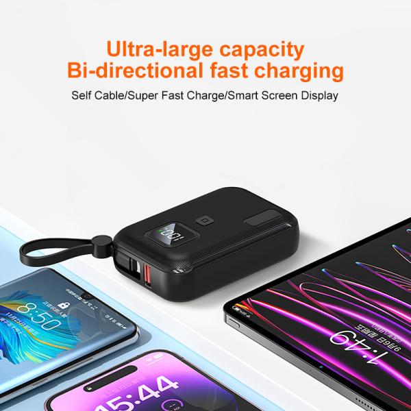 Quality Black / White Mini Power Bank Built In Charging Cable / LED Indicator Lights for sale