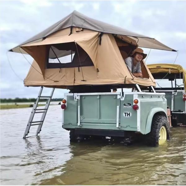 Quality 4WD Canvas Offroad Camping Rooftop Car Tent With Awning 1400D Waterproof Fabric PVC Roof for sale