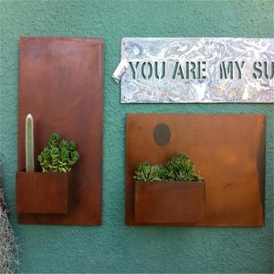 Quality Outdoor Rusty Metal Ornaments Weathering Steel Rectangle Wall Hanging Planter for sale