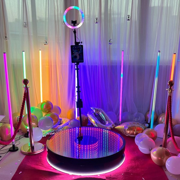 Quality Spinning Portable LED 360 Photo Booth Rotating Glass Logo For Party for sale