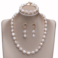 Quality Freshwater Necklace Baroque Pearls Natural Women 10mm Jewelry Sets Gold Plated for sale