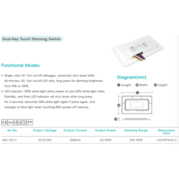 Quality Touch Switch For Bathroom Mirror Support Customzation Smart Dimmer LED Switch for sale