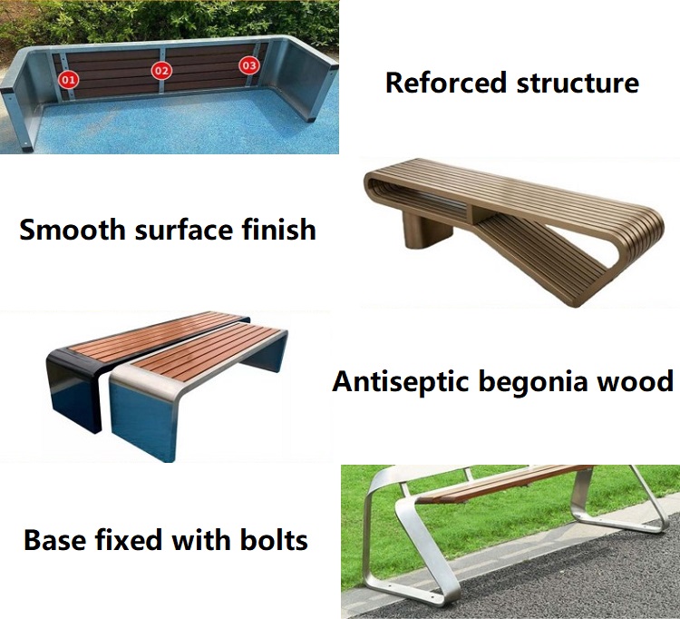 Begonia Wood Galvanized Metal Outdoor Bench WPC 3 Seater Metal Garden ...