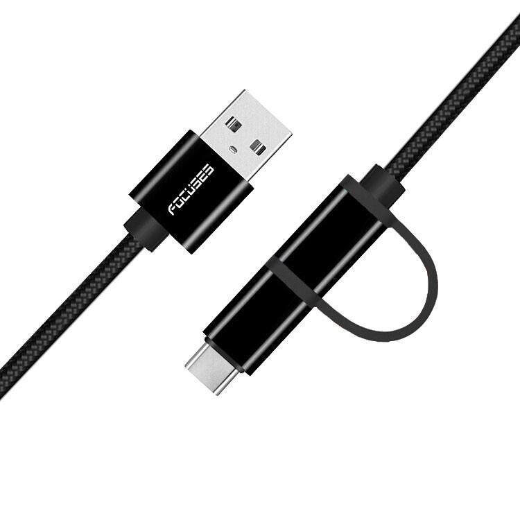 Quality Nylon Braided 2 In 1 Charging Cable 3m OEM Type C USB 2.0 Cable for sale