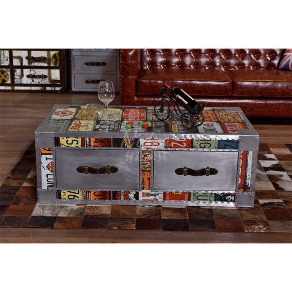 Quality Nidea #8641 Industrial Style Aluminum License Plate Vintage Handmade Durable Coffee Table Cabinet for Whisky  Lounge and Hotel for sale