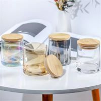 Quality Glass Candle Jar Empty Cup Candle Holder With Wooden Lid Votive Container for sale
