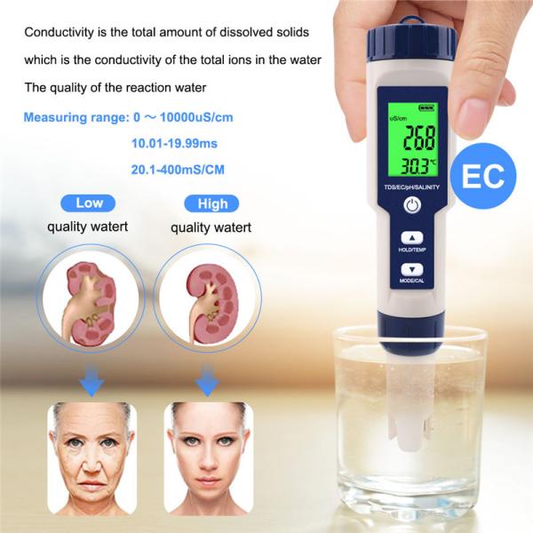 Quality 5 - In - 1 Water Quality Tester PH/TDS/EC/Salinity/Temp Meter For Home Aquarium for sale