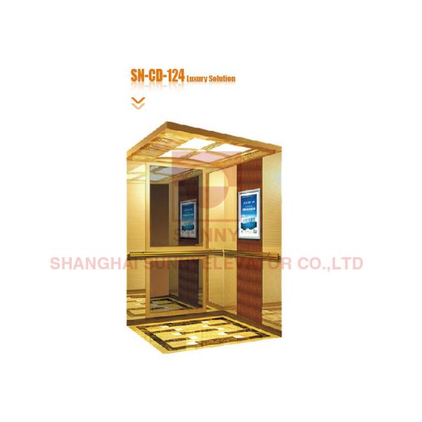 Quality Soft Lighting Elevator Cabin Decoration With Titanium Gold Mirror / Etched for sale