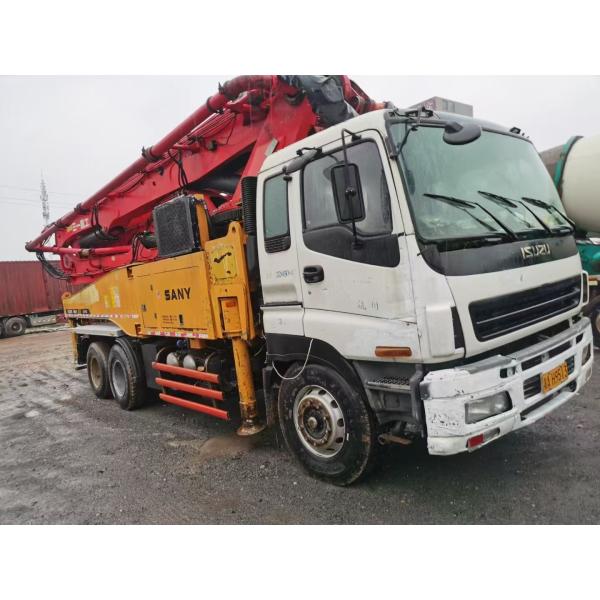 Quality 2012 Sany 49meter red used concrete pump with ISUZU Chassis for sale