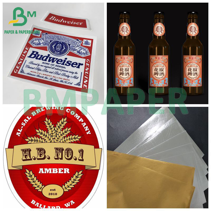Gold And Silver Two Color Beer Label Wet Strength Paper 70gsm Rolls
