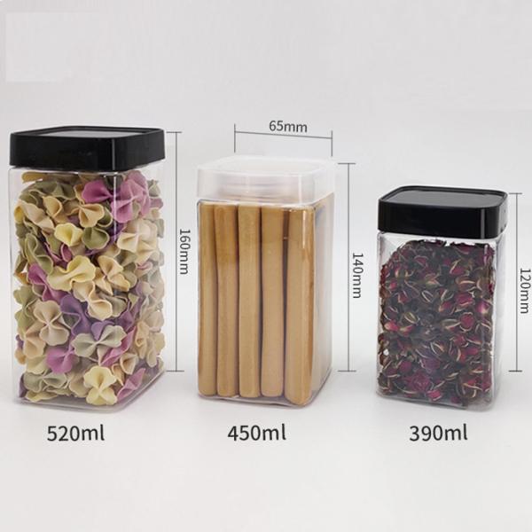 Quality Kitchen 450ml Square Round Plastic Canisters Transparent SGS With Plastic Screw for sale