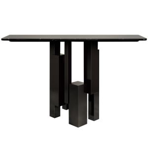 Quality Bronze Black And Marble Console Table Stainless Steel and Walnut for sale
