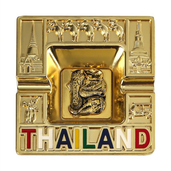 Quality Stylish Portable 100*100MM Gold Color Plated Metal Ashtray Made From Recycled Materials for sale